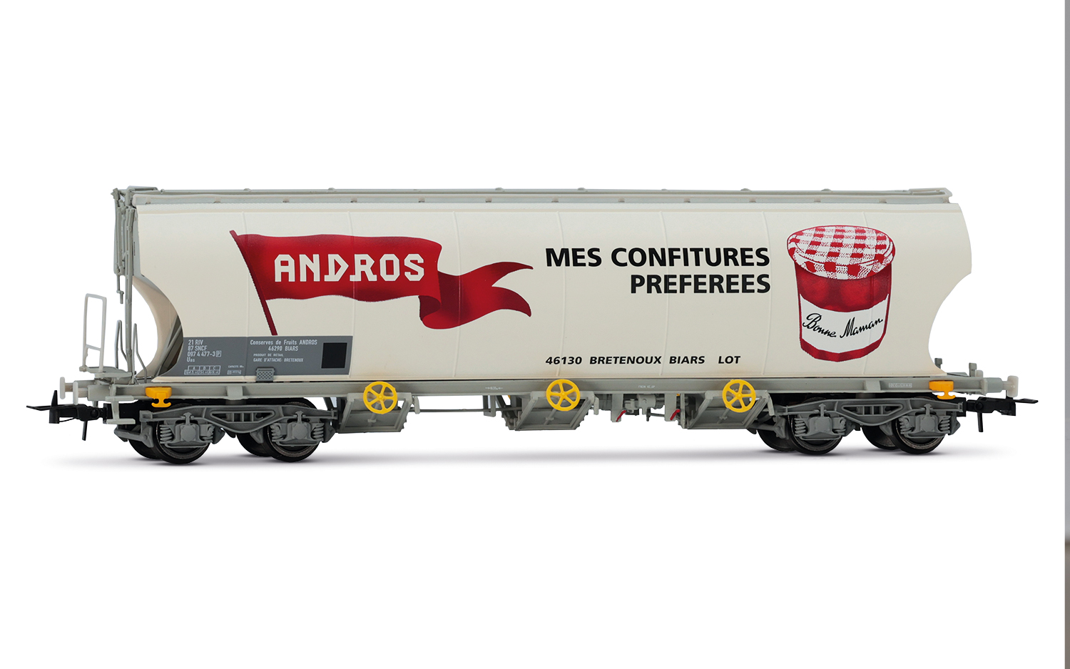 HJ6271 SNCF, 4-axle cereal hopper wagon with rounded lateral sides ...