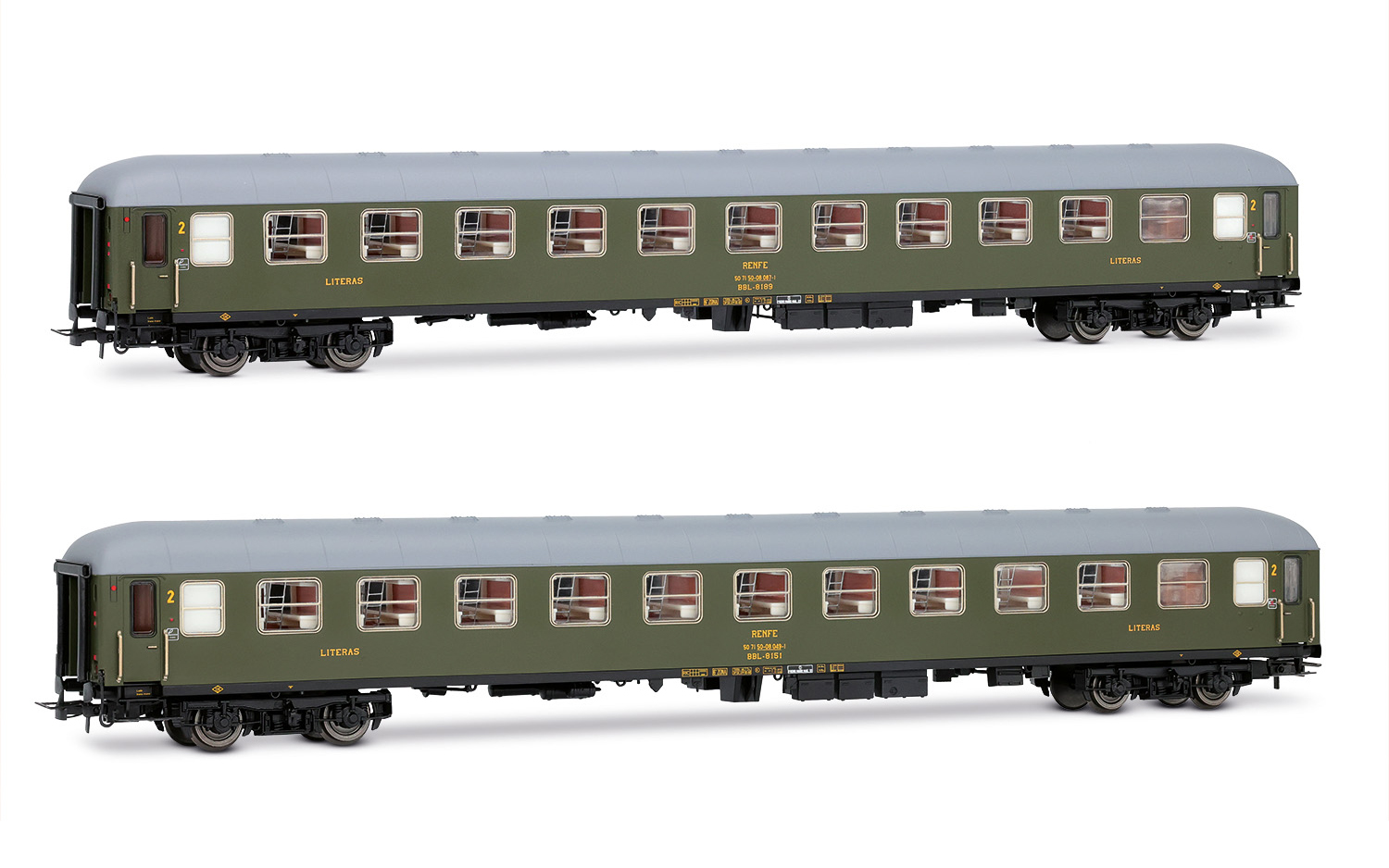 HE4036 RENFE, 2-unit pack BBL-8100 couchette coaches, olive green, ep. IV