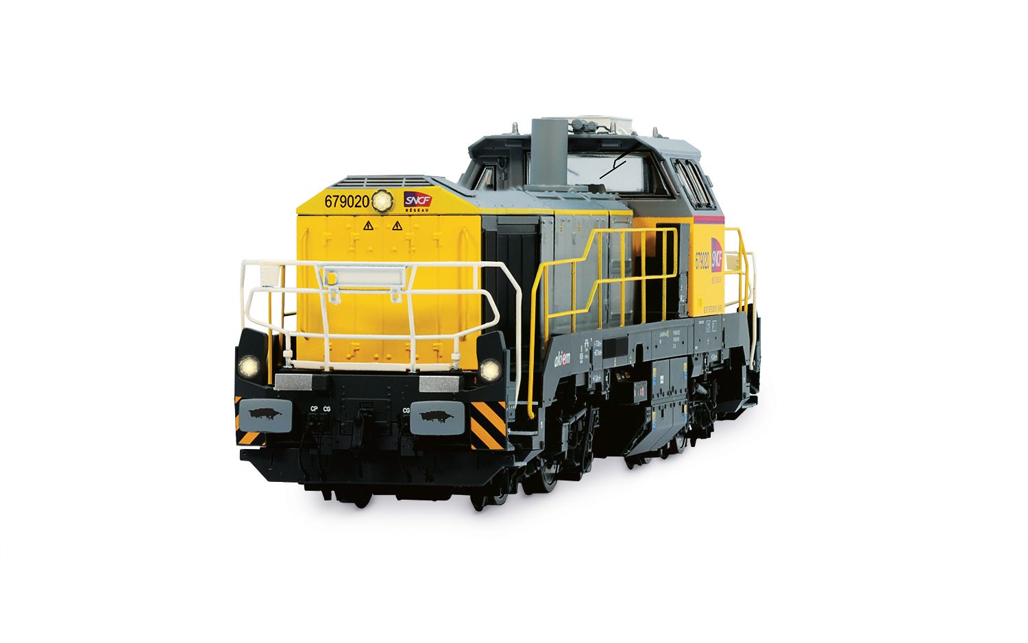 HJ2439 SNCF Réseau, diesel locomotive Vossloh DE 18, yellow-grey livery ...