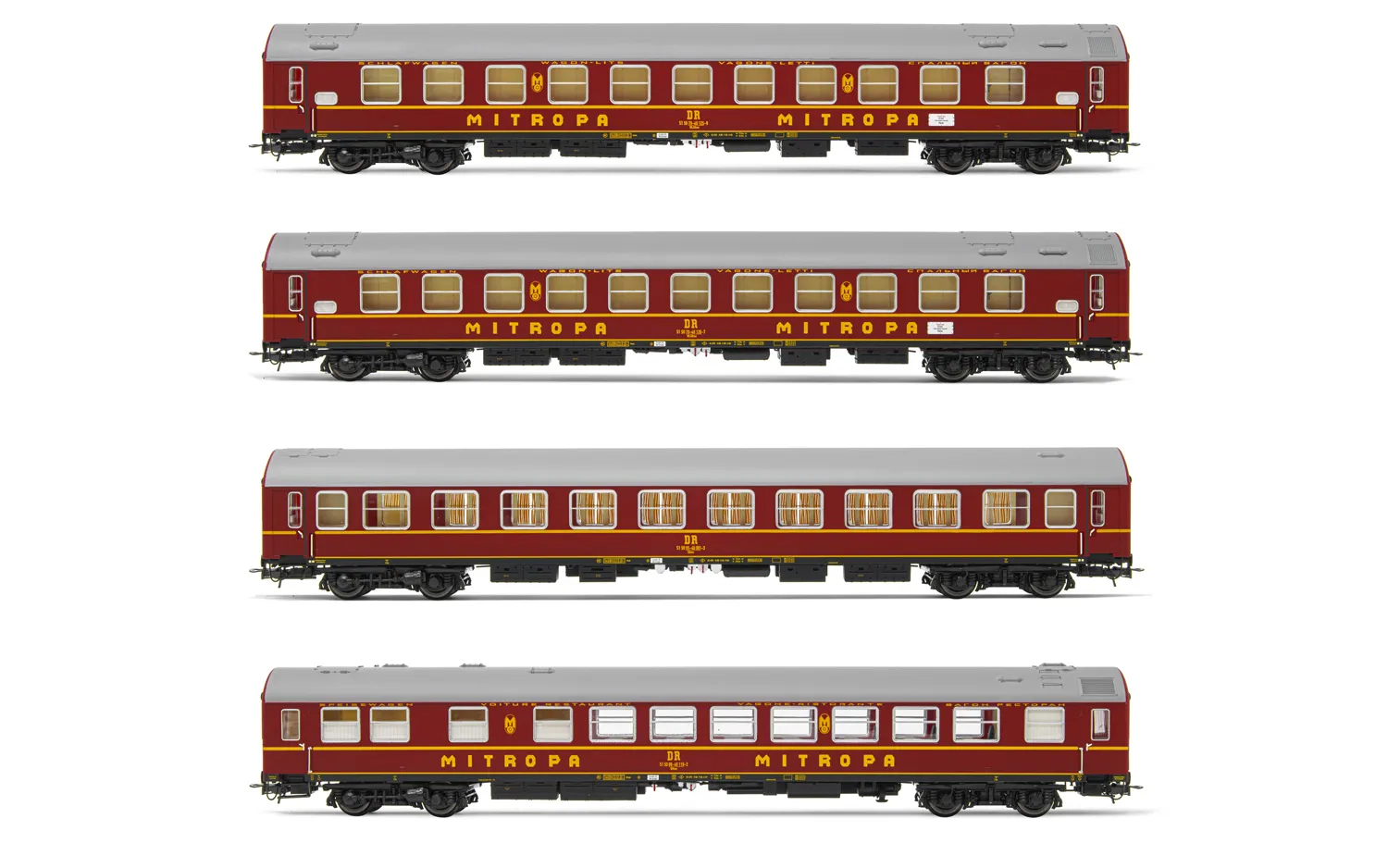 HR4343 DR, "Touristenexpress" 4-unit pack type OSShD coaches, set 1/2 (WL + WL + WR + Sd), red ...