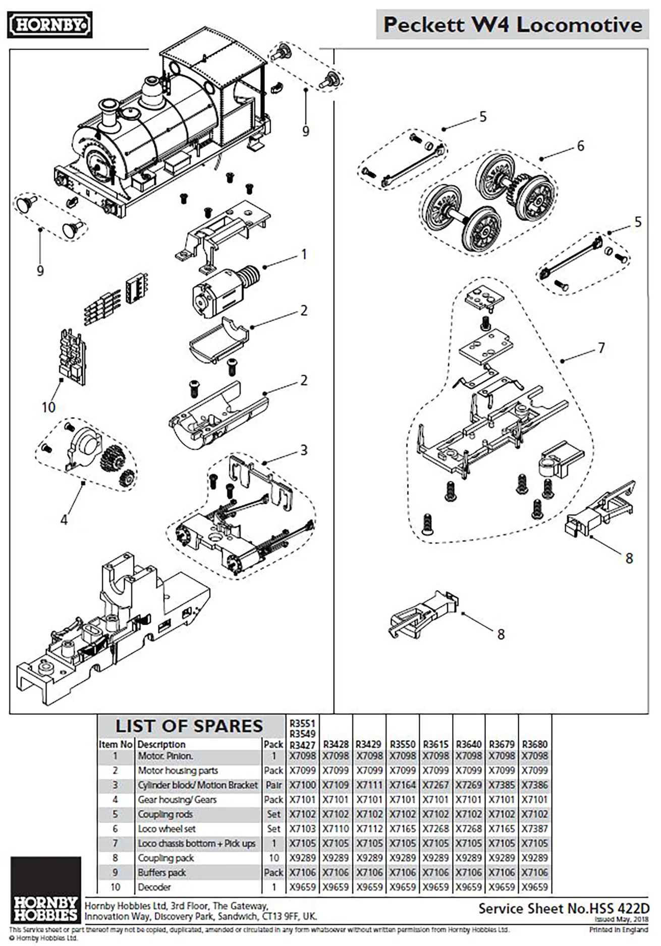 X7112 Peckett W4 Locomotive Loco wheel set