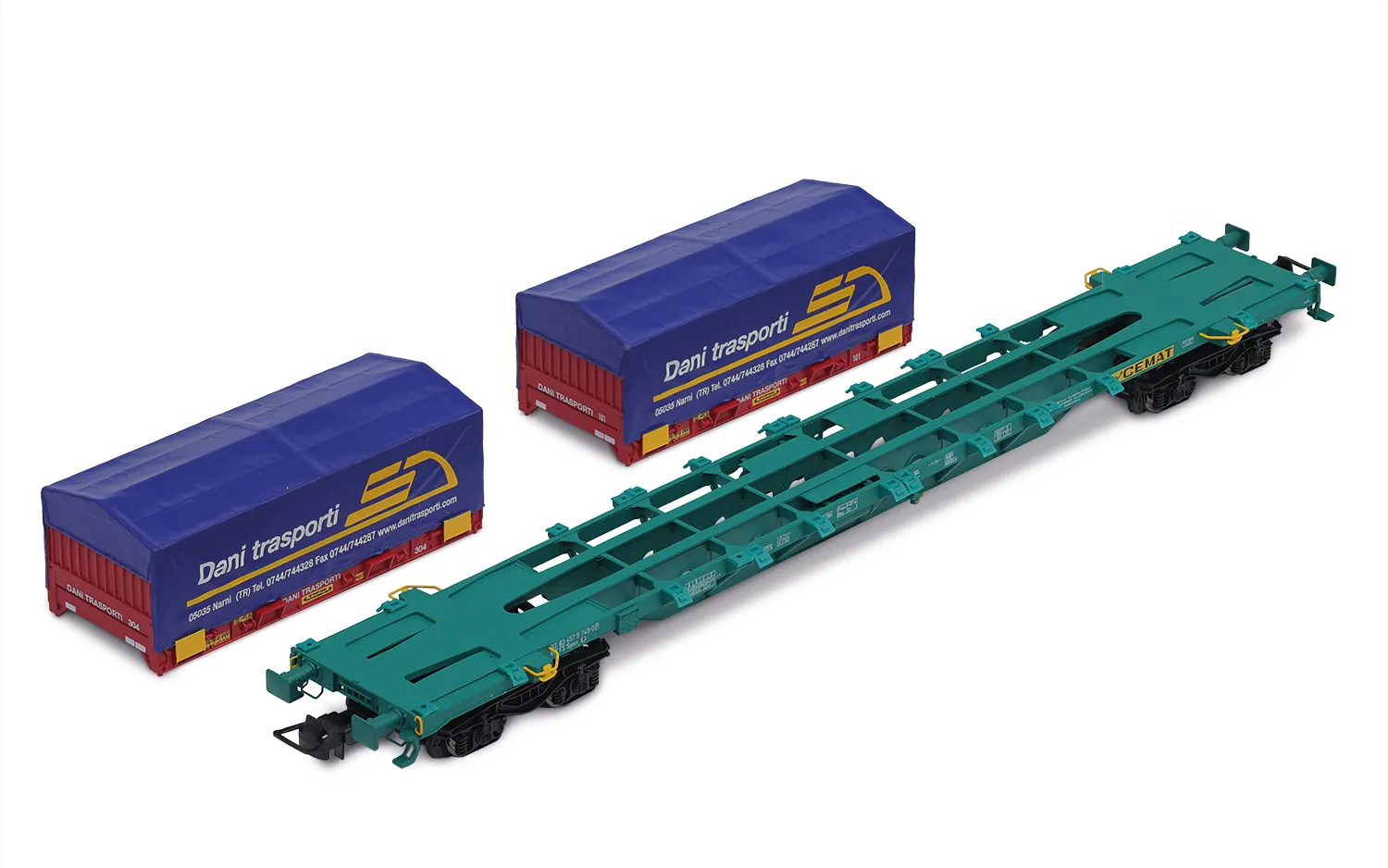 HR6616 FS CEMAT, container wagon type Sgns, green livery, with 2 x 20 ...