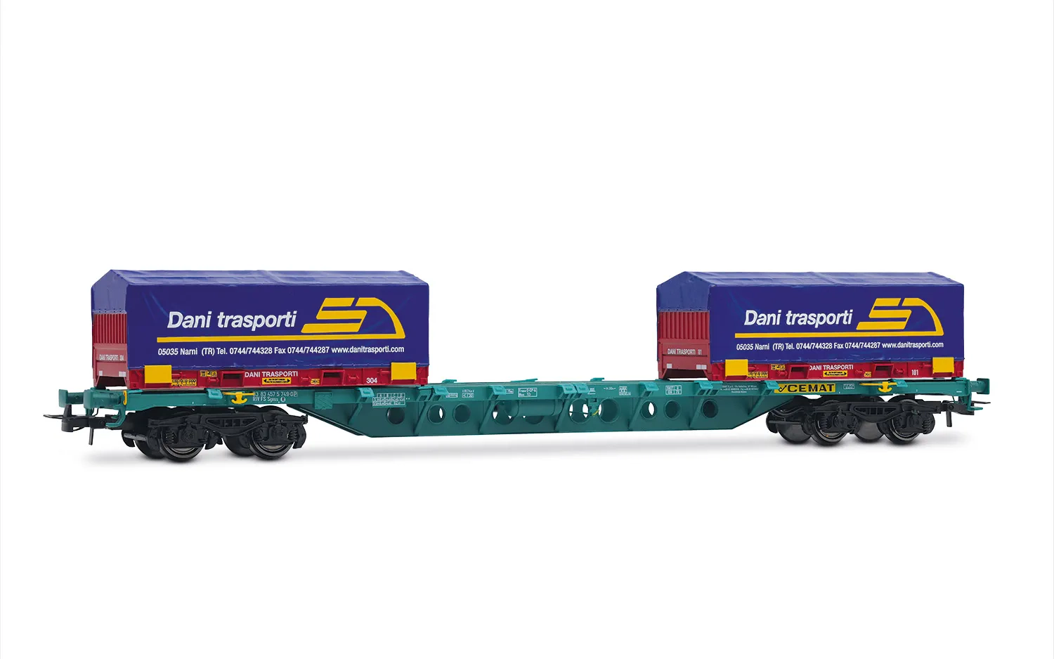 HR6616 FS CEMAT, container wagon type Sgns, green livery, with 2 x 20 ...