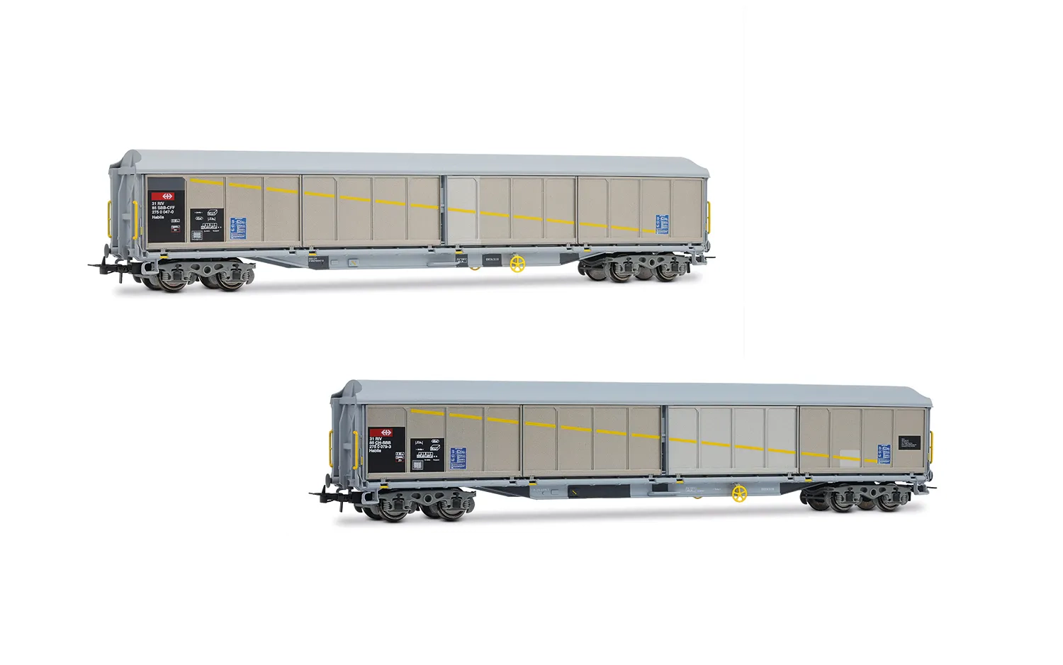 HR6650 SBB, 2-unit set of 4-axle sliding-wall wagon type Habils, livery with patches, ep. V