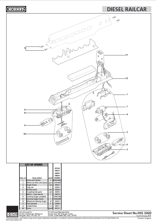 X9431M Diesel Railcar Dummy Bogie - Modified