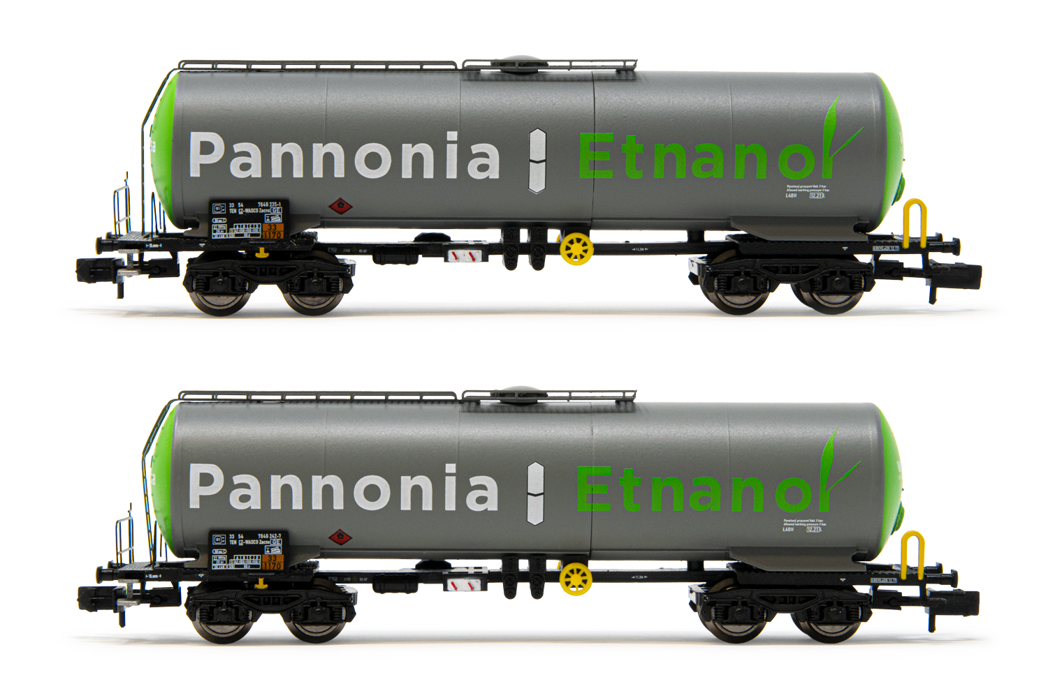 HN6536 Wascosa, 2-unit set of 4-axle tank wagons, grey and green ...
