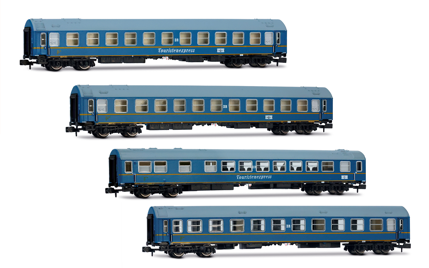 HN4420 DR, 4-unit pack OSShD type B coaches "Touristen-Express", set 1 of 2, blue livery, ep ...