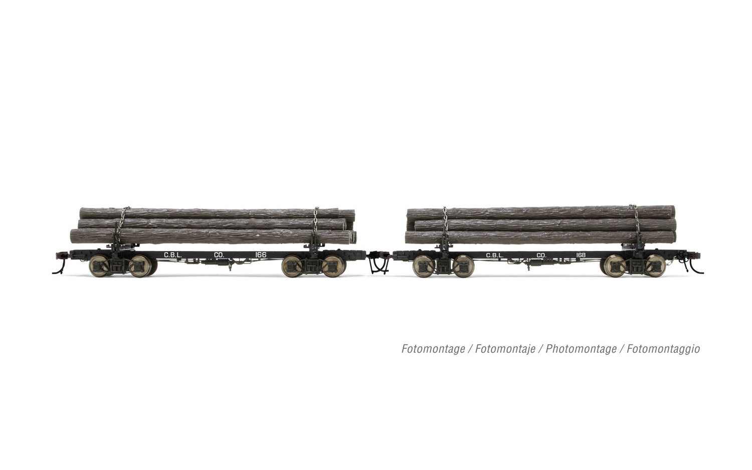 HR6629 2-unit set of log cars, "Coos Bay Lumber Co.", No. 166 and 168 ...