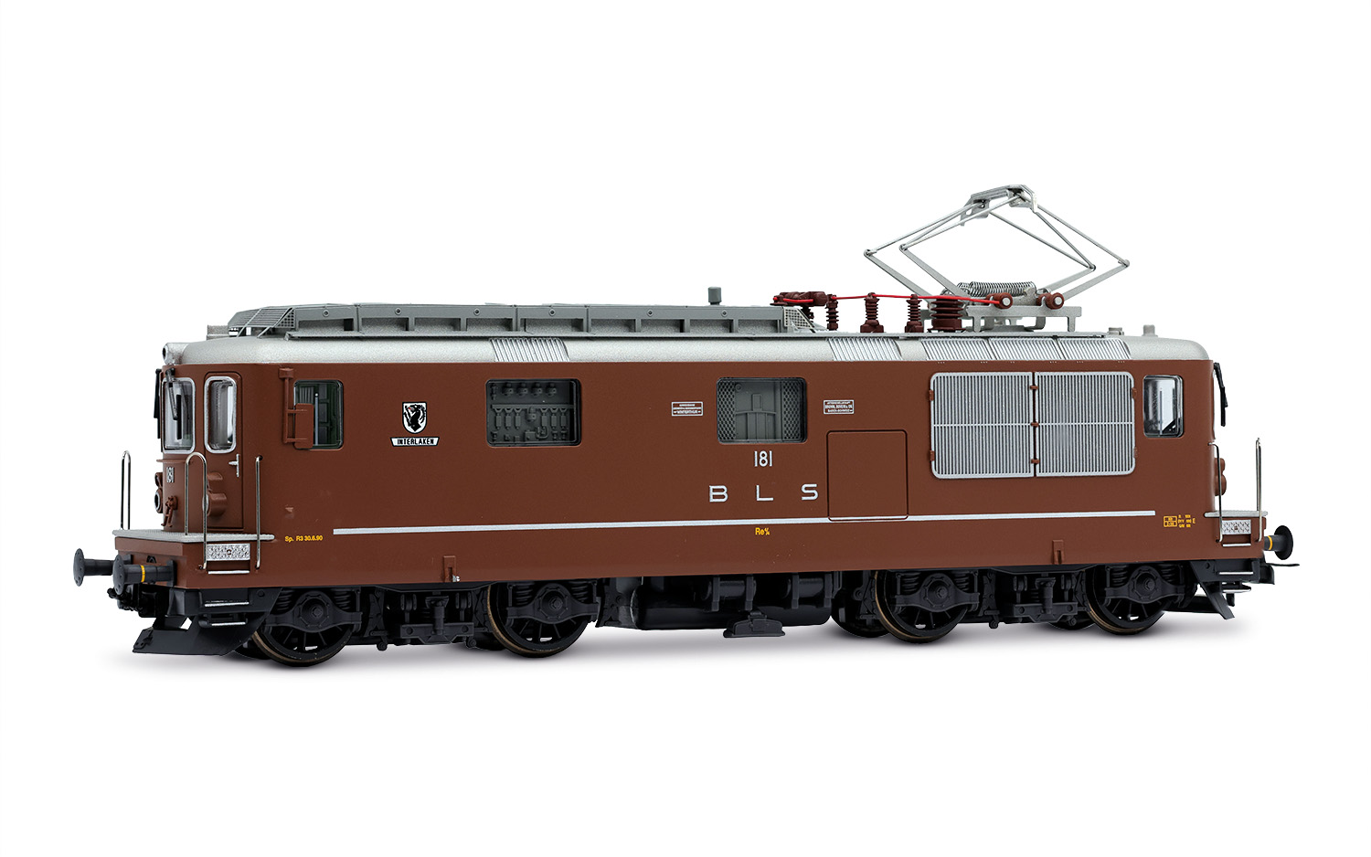 HR2959S BLS, Re 4/4 181 “Interlaken” long with driver figurine, logo ...