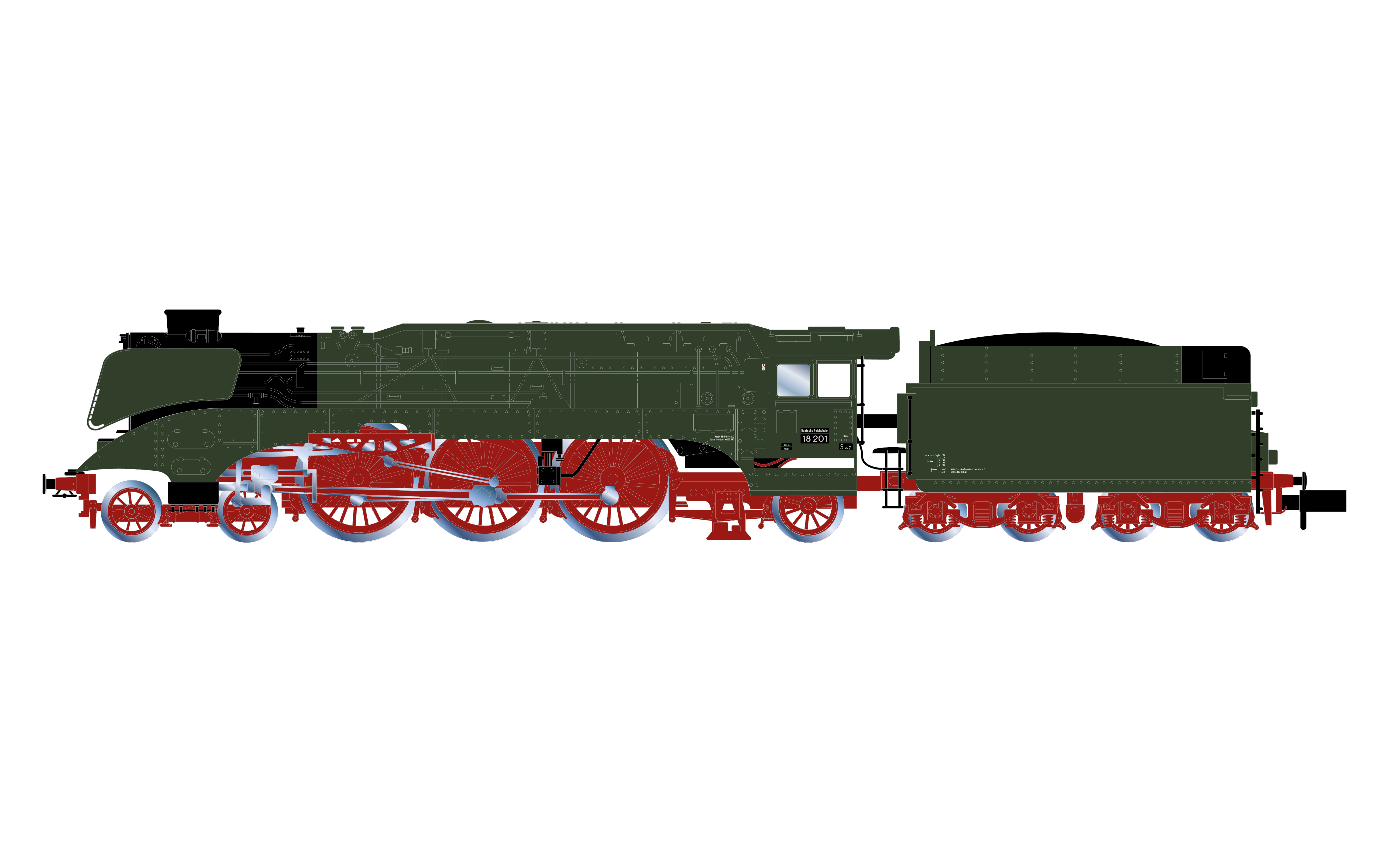 HN2663 DR, steam locomotive class 18 201, coal tender, 1st original ...