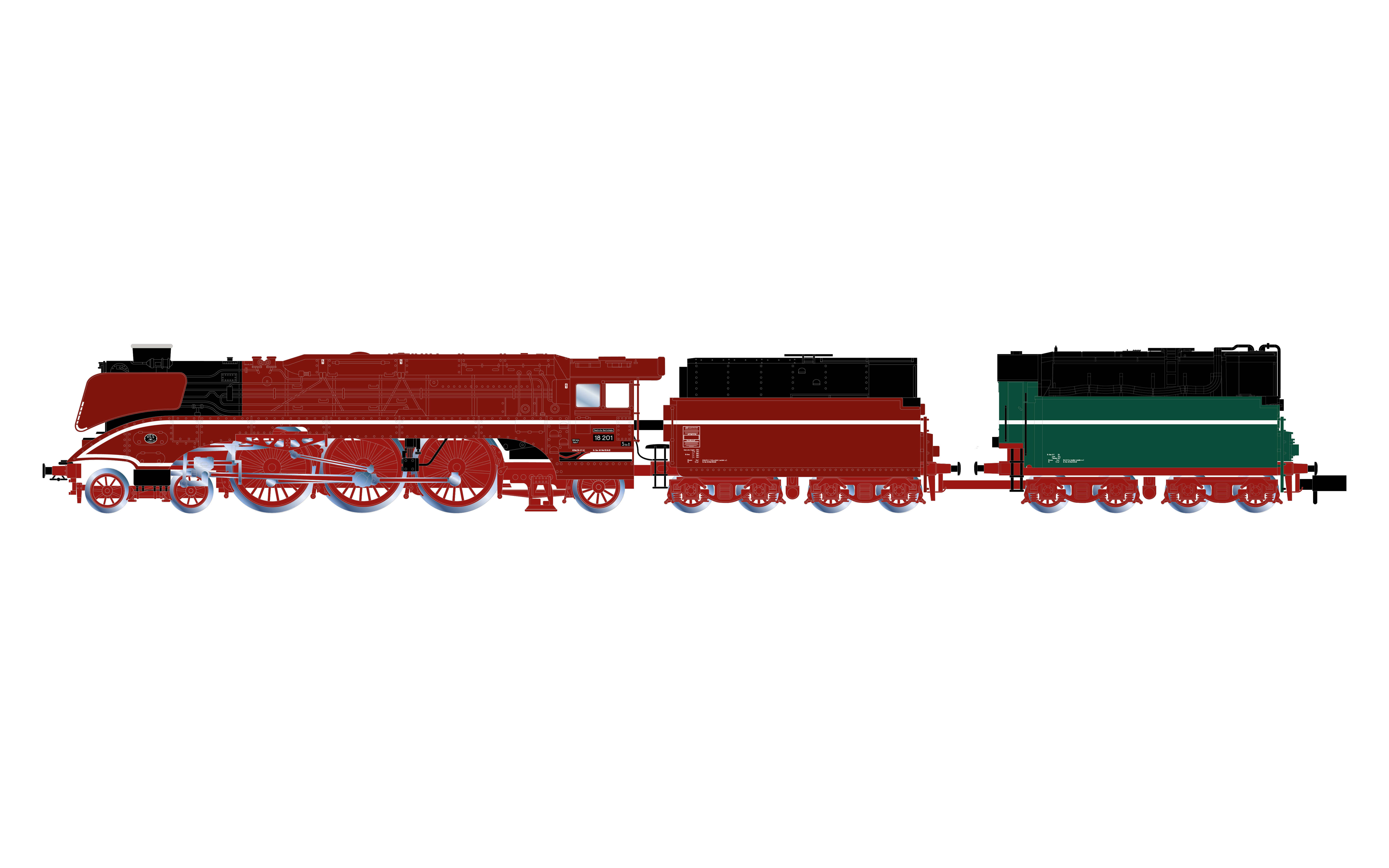 HN2664 Steam locomotive 18 201, fuel tender, in red livery with green ...