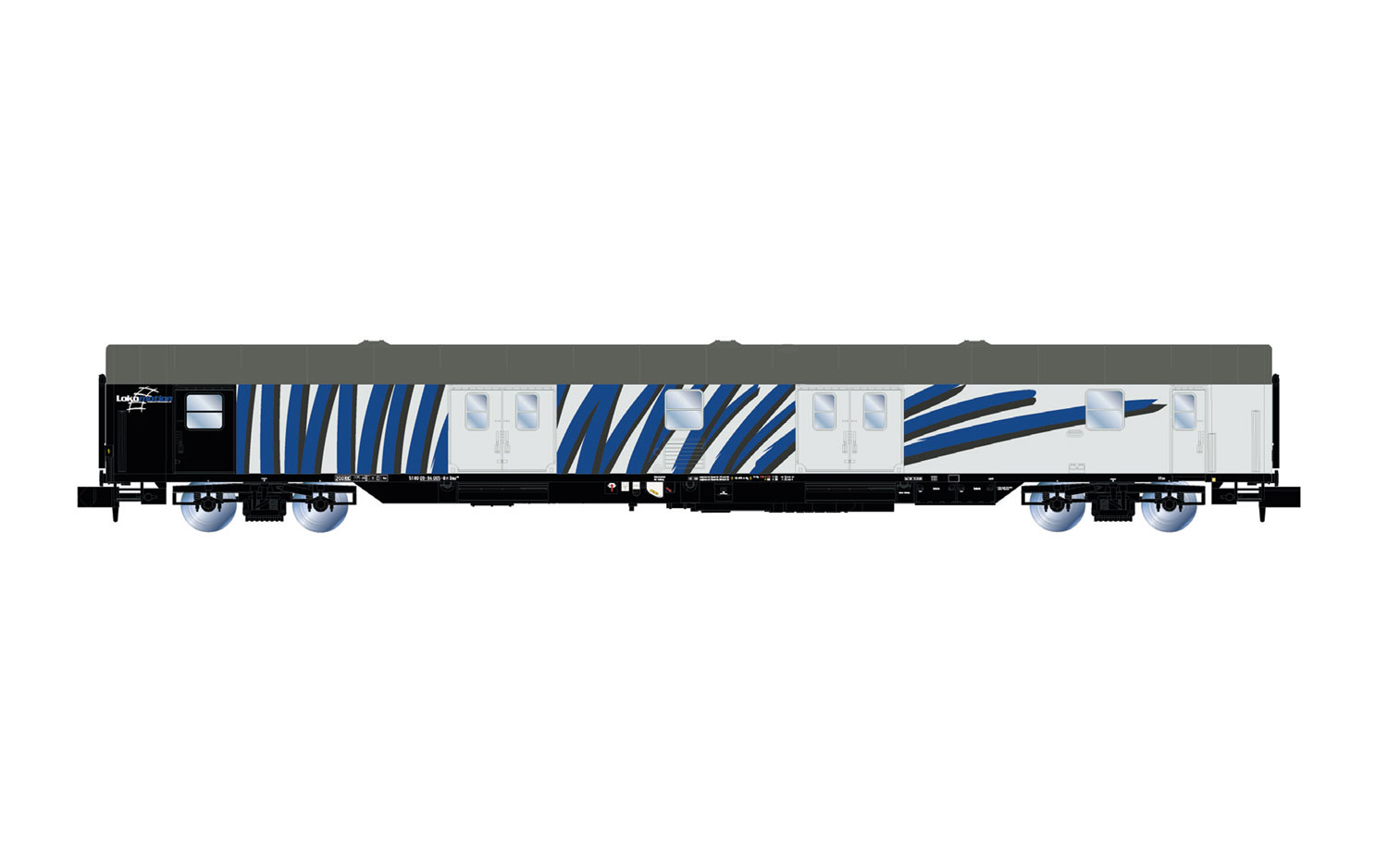 HN4426 Lokomotion, 4-axle ex postal van "Zebrawagen", grey livery with ...