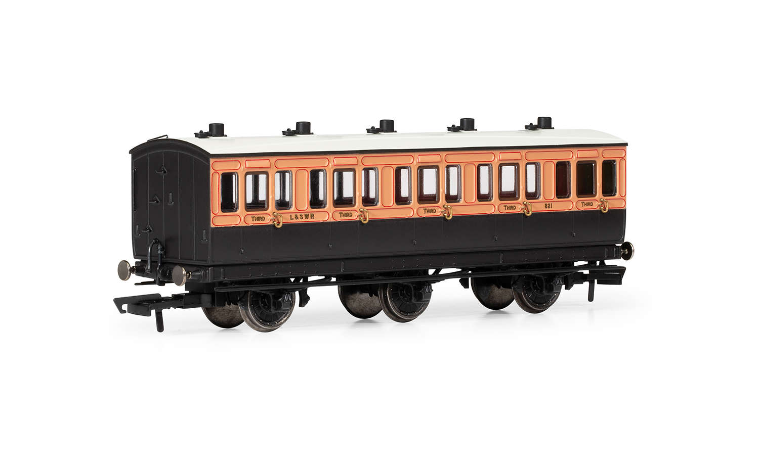 R40291 LSWR, 6 Wheel Coach, 3rd Class, 821 - Era 2