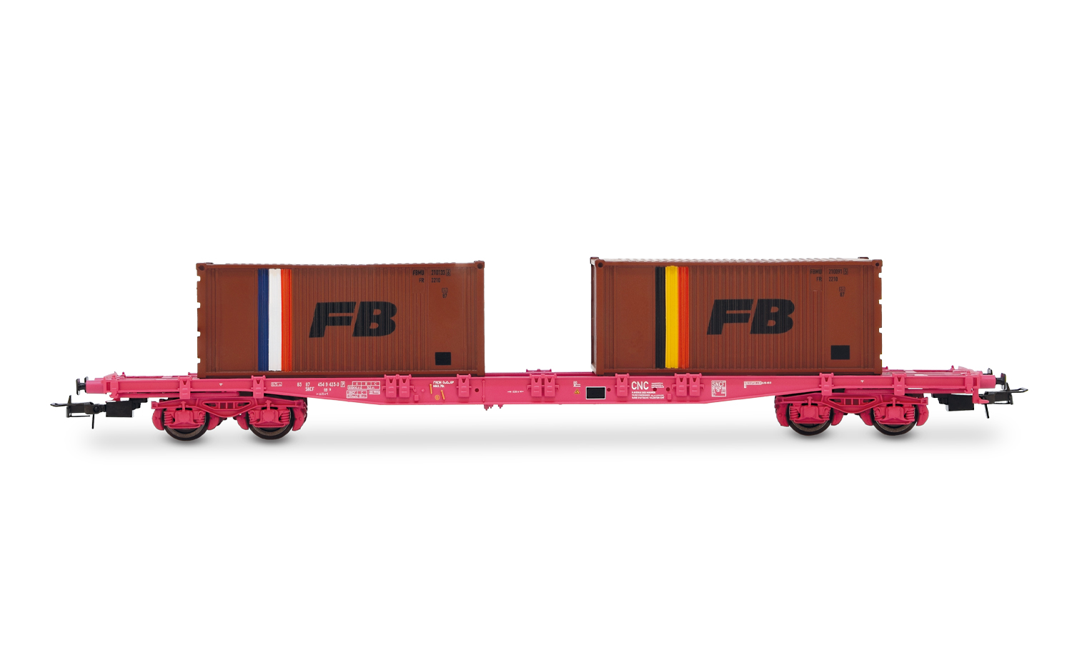 HJ6278 SNCF, 4-axle container wagon S70, loaded with 2 x 20' container ...