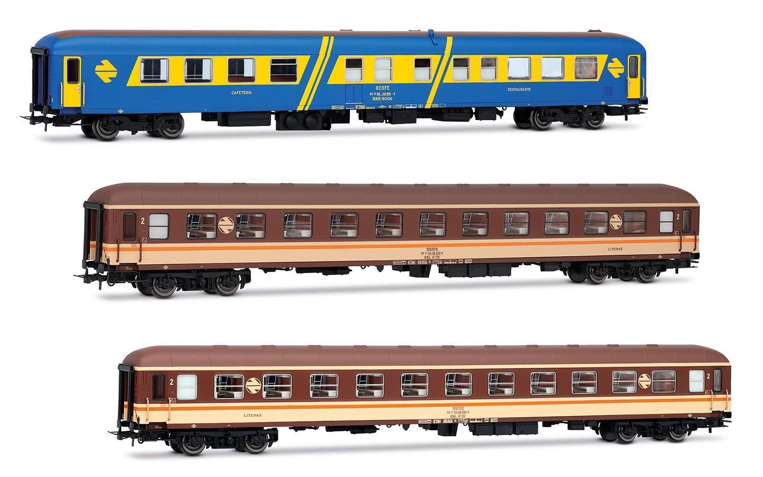 HE4035 RENFE, 3-unit pack "Costa Brava", blue restaurant coach + 2 x ...