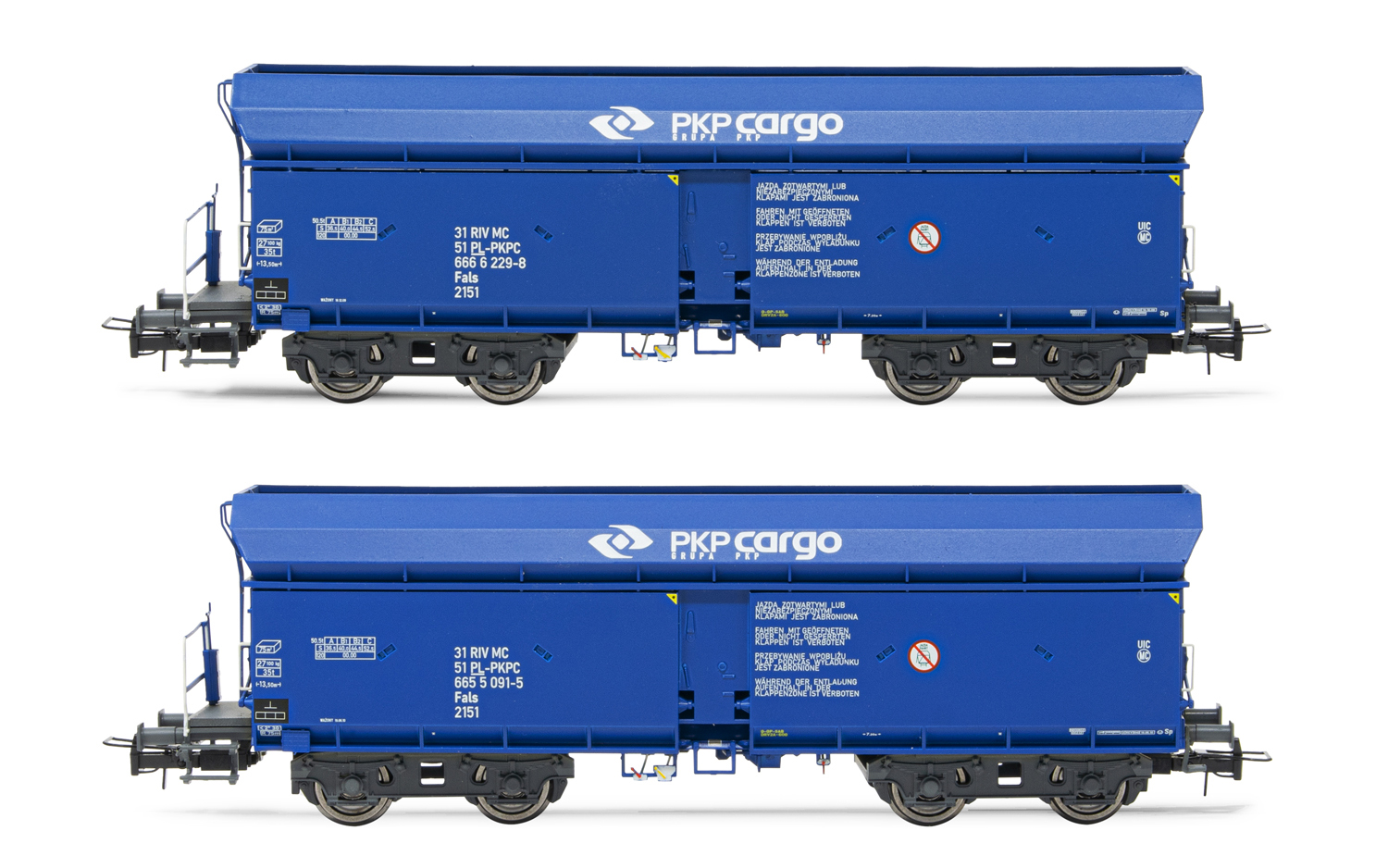 HR6522 PKP, 2-unit set of 4-axle self-discharging wagons Fals, blue ...
