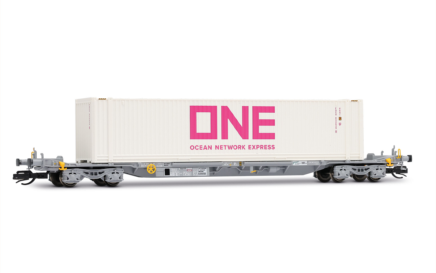 HN9762 4-axle container wagon, with 45' container "ONE", white livery ...