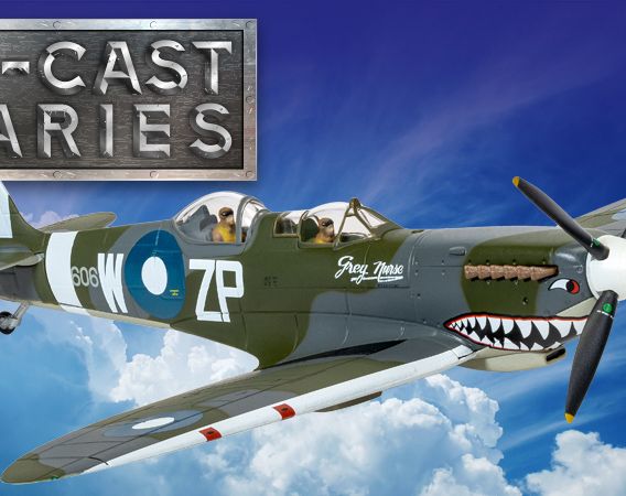 Corgi unbox their new Spitfire T.9 model on the wing of the aircraft ...